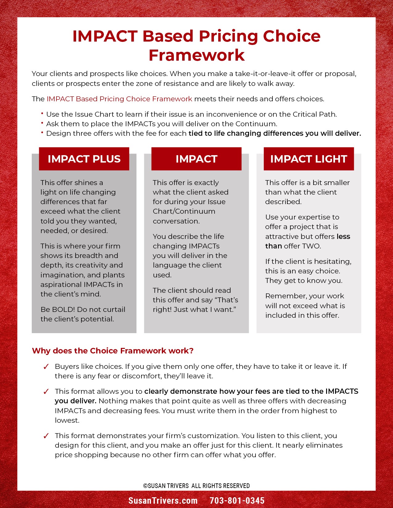 IMPACT Based Pricing Choice Framework | Susan G. Trivers, MBA